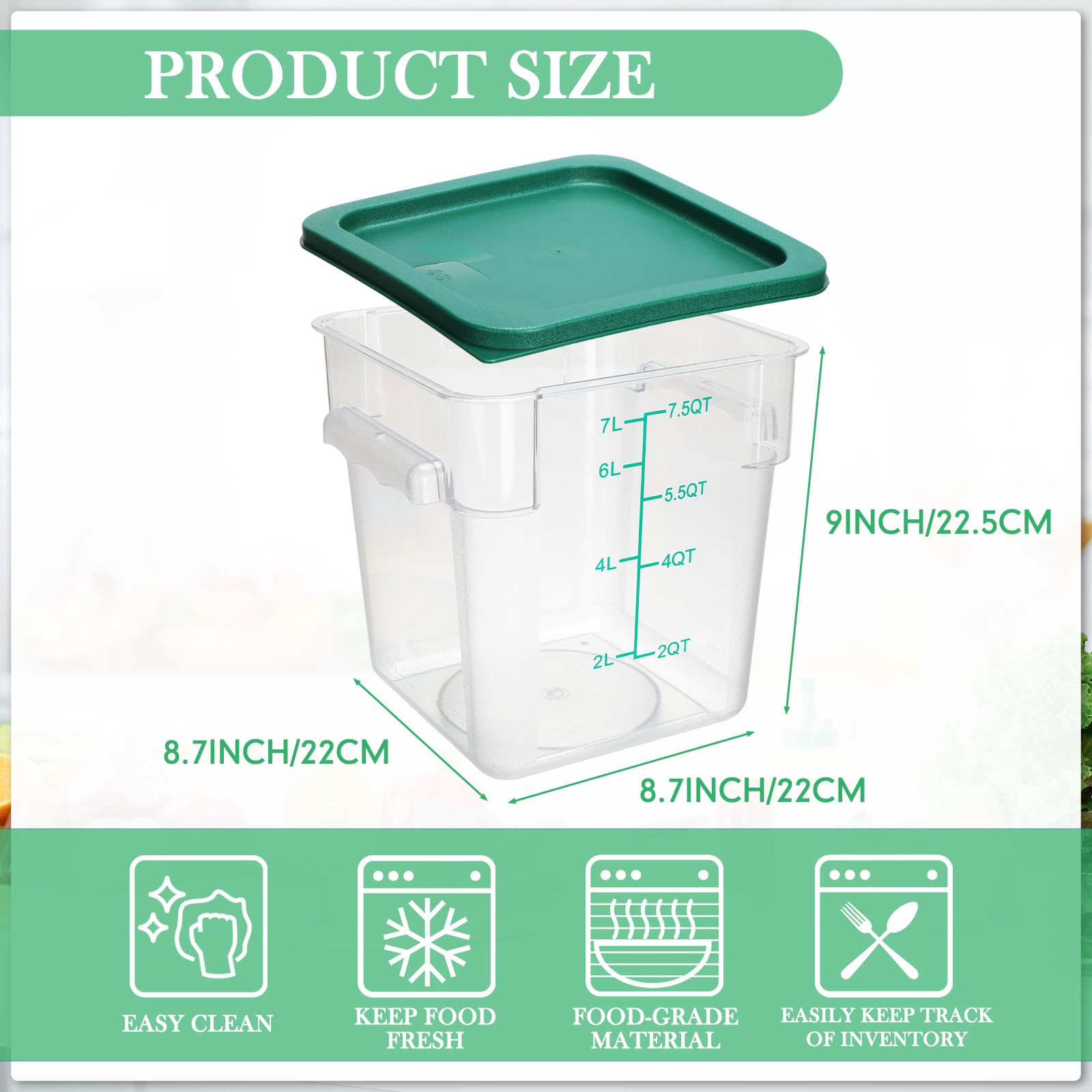 Lallisa 8 Pack 8 Qt Clear Food Storage Container with Handles and Lid Commercial Grade Square Food Storage Containers with Lids Polycarbonate Storage Container for Home Kitchen Restaurant