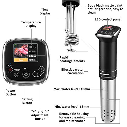 Sous-Vide Machine Immersion-Circulator Precise Cooker - 1100 Watts IPX7 waterproof, Advanced chip precise temperature control,LCD color display,With storage bag and Includes10 Vacuum Sealer Bags
