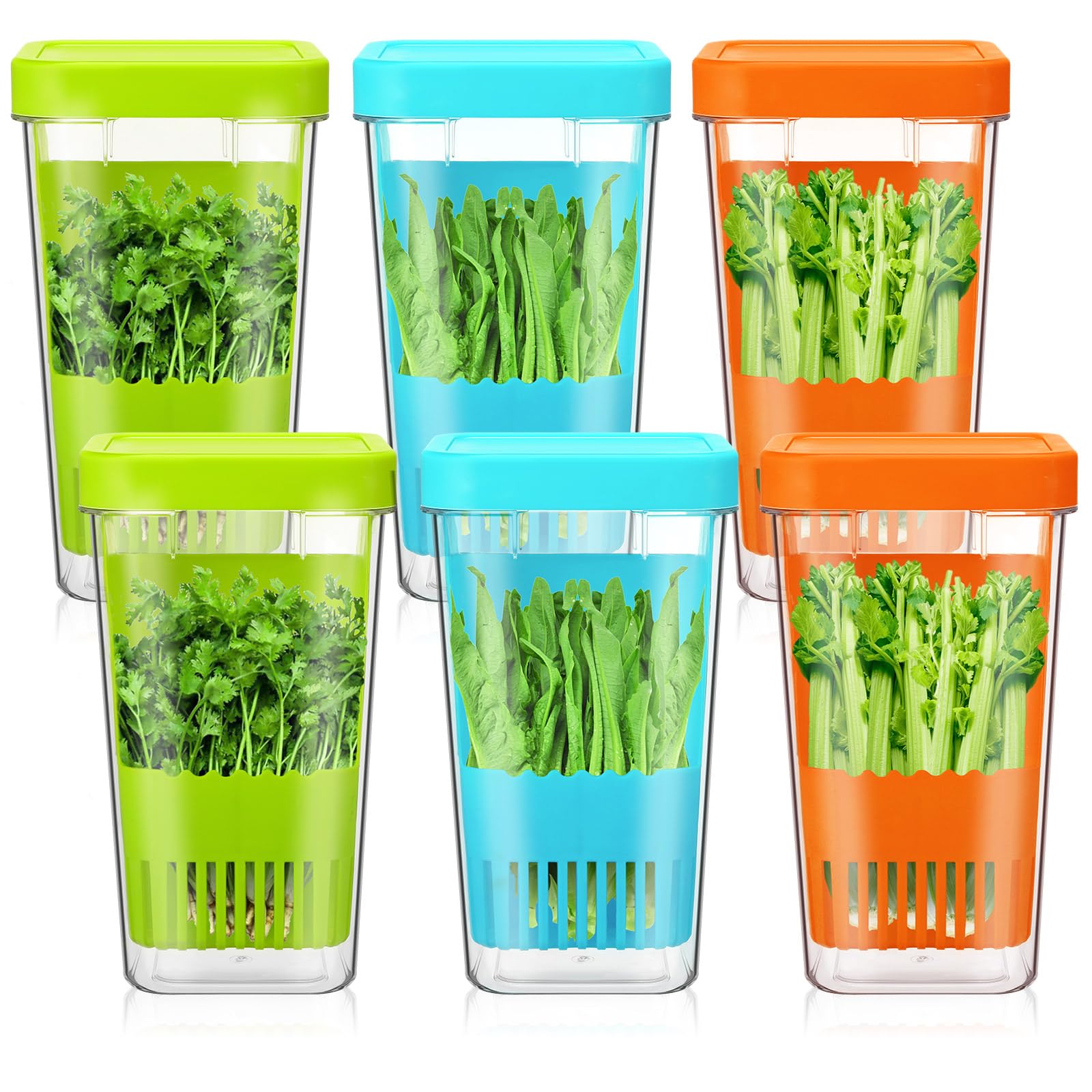 Jinei 6 Pcs Fresh Herb Keeper for Refrigerator 9 Inch Plastic Herb Saver Colorful Storage Containers for Cilantro Parsley Mint Asparagus Keep Fresh Herbs for 3 Times Longer (GES-Jinei-1810)