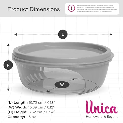 Unica Round Food Container, BPA-free Microwave Bowls with Lids, Airtight Container Serving, Stackable Mixing Bowl Set, Freezer & Dishwasher Safe, Set of 3, Blue, 16 oz, 6.12x6.12x2.54 in