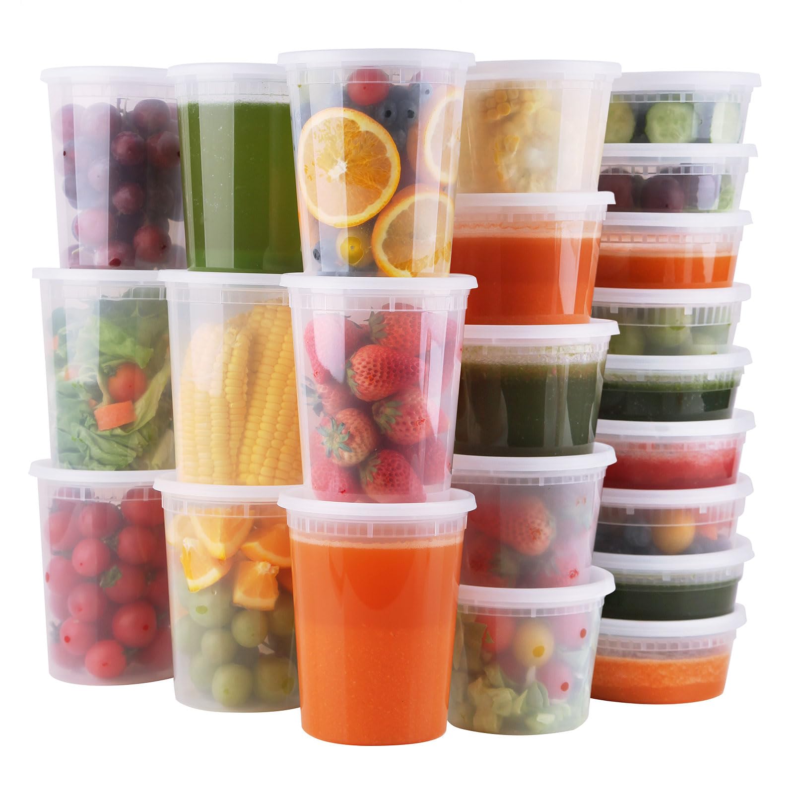 WGCC Deli Containers with Lids 48 Sets- Disposable Soup Containers with Lids 8oz, 16oz, 32oz - Plastic Containers with Lids, Food Containers with Leakproof, BPA Free/Microwave/Freezer/Dishwasher Safe