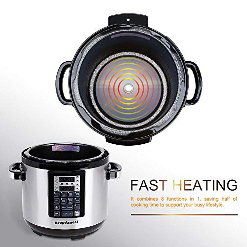 prepAmeal 6QT 8 IN 1 Pressure Cooker MultiUse Programmable Instant Cooker Pressure Pot with Slow Cooker, Rice Cooker, Steamer, Sauté, Yogurt, Warmer