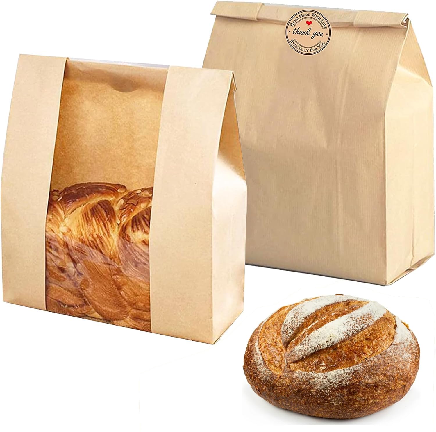 10 Pack Large Paper Bread Bags for Homemade Sourdough Loaves Bread Bags with Window for Homemade Bread Gift Giving, Sourdough Bread Packaging Storage with Label Seal Stickers(13.7x8.2x3.5 inch)