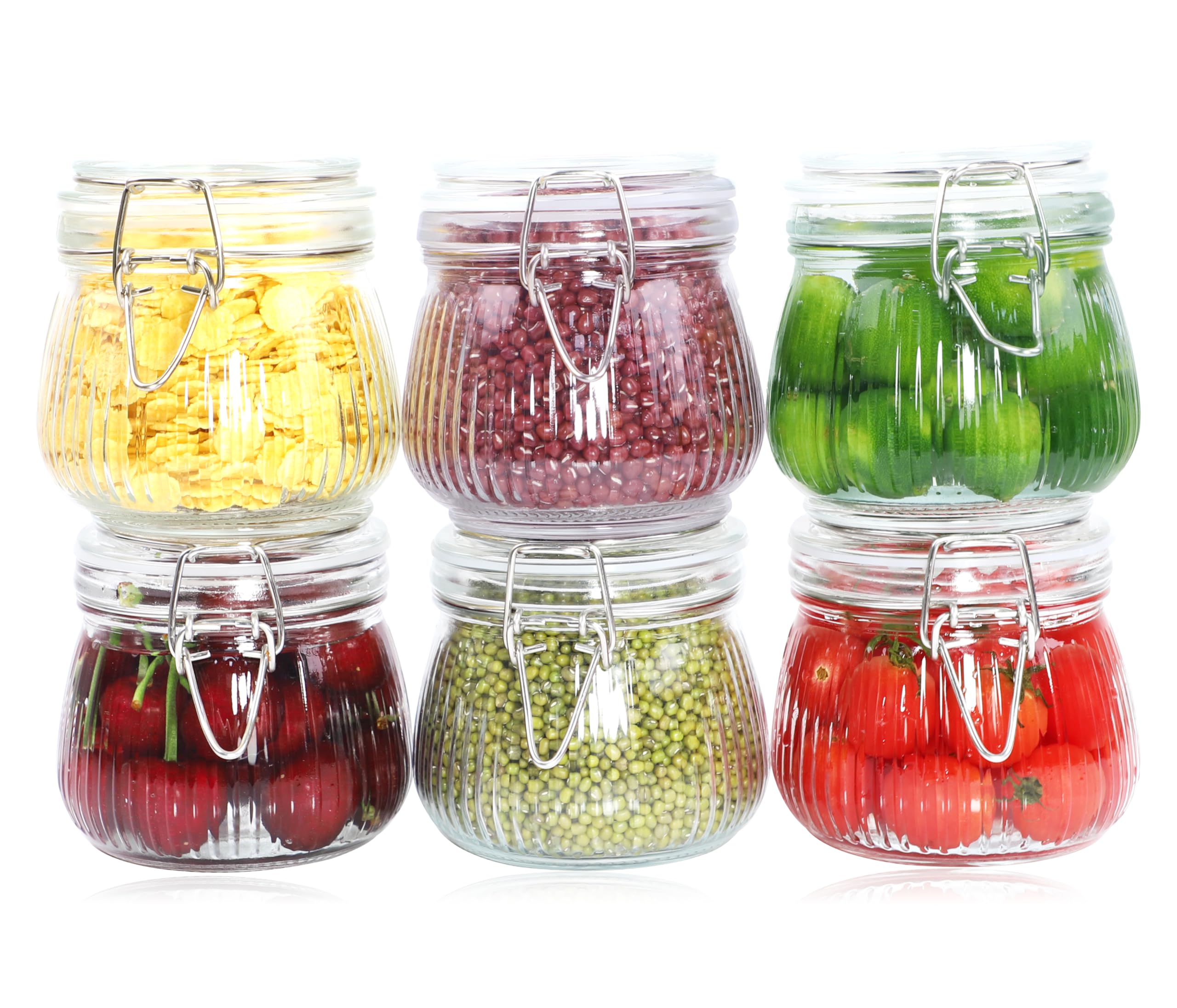 GMCOZY Glass Jar With Airtight Lid 16 Oz-6set Thicken Sealed Food Storage Canister Wide Mouth Mason Storage Jars For Kitchen Pantry Coffee Beans Nuts Baking Goods Tea Spice Cereal Fruits
