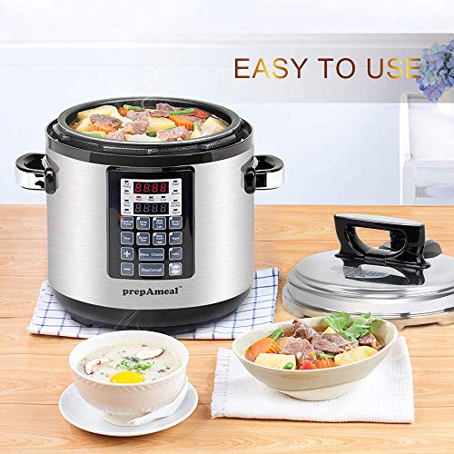 prepAmeal 6QT 8 IN 1 Pressure Cooker MultiUse Programmable Instant Cooker Pressure Pot with Slow Cooker, Rice Cooker, Steamer, Sauté, Yogurt, Warmer