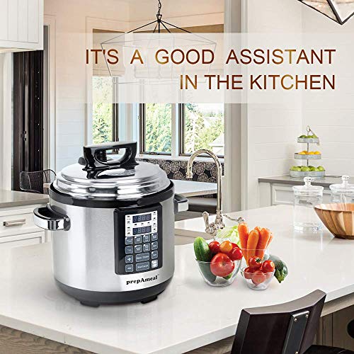 prepAmeal 6QT 8 IN 1 Pressure Cooker MultiUse Programmable Instant Cooker Pressure Pot with Slow Cooker, Rice Cooker, Steamer, Sauté, Yogurt, Warmer