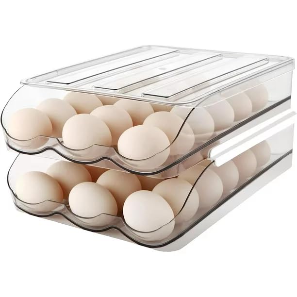 Access Cuisine Egg Tray Storage For Fridge - Egg Container with Lid, Egg Holder for Refrigerator, Rolling Egg Storage, Clear Egg Tray, Holds 36 Eggs, Large Capacity (Clear)