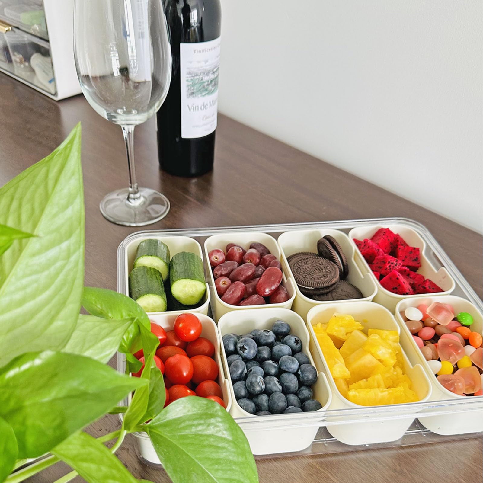 CHOUKEY Divided Snack Box with Lid and Handle, Snackle Box Container Storage Organizer for Fruit, Candy, Veggie, Nuts & Snacks