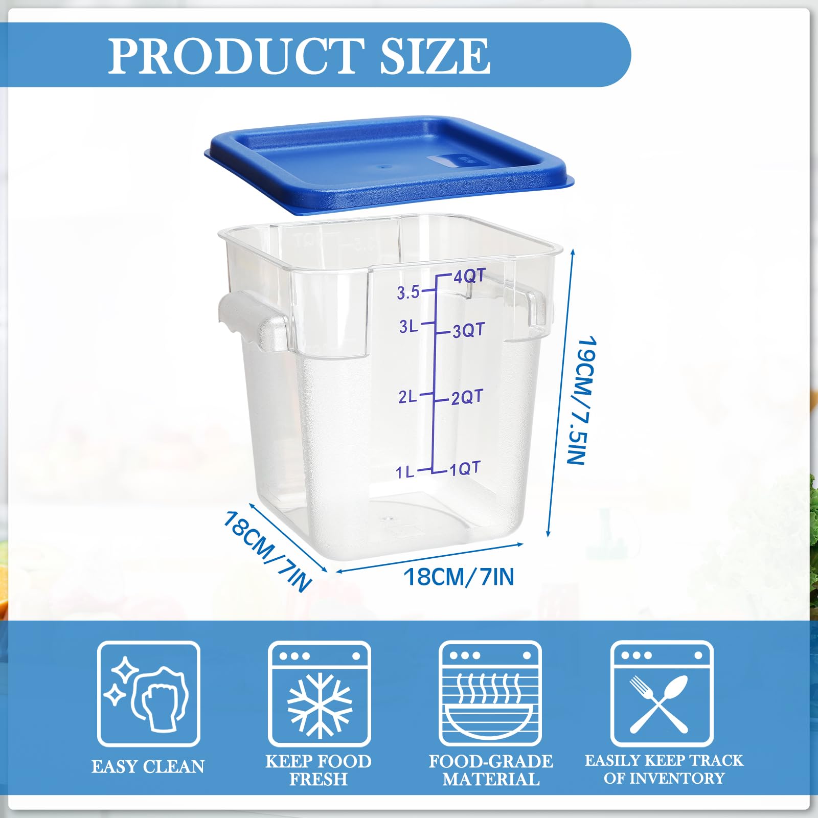 Lallisa 8 Pack 4 Qt Clear Food Storage Container with Handles and Lid Commercial Grade Square Food Storage Containers with Lids Polycarbonate Storage Container for Home Kitchen Restaurant