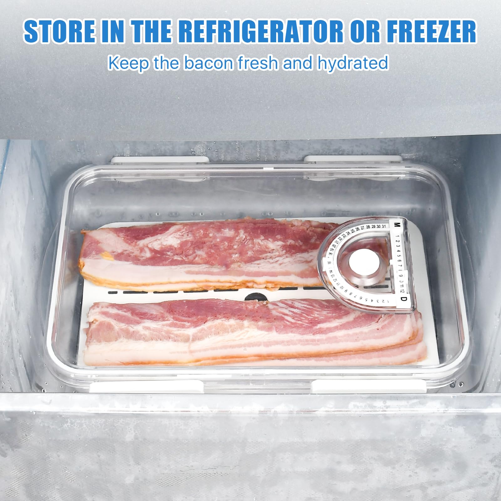 SULICRE 2PCS Bacon Container for Refrigerator, Airtight Thick Plastic Deli Meat Keeper with Lids for Fridge, Kitchen Cold Cuts Food Storage Organizer, Bacon Holder Cheese Saver