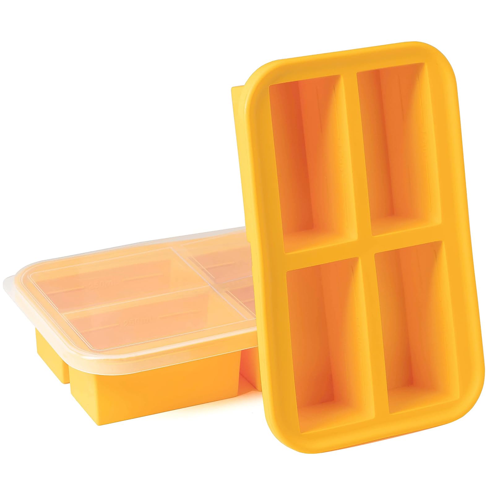 2 Pack Silicone Freezing Tray with Lid Makes 4 Perfect 1-Cup Portions, Easy-Release Silicone Freezer Tray, Food Freezer Mold, Freeze and Store Soup, Broth, Sauce, Leftovers Container, Soup Mold