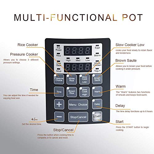 prepAmeal 6QT 8 IN 1 Pressure Cooker MultiUse Programmable Instant Cooker Pressure Pot with Slow Cooker, Rice Cooker, Steamer, Sauté, Yogurt, Warmer