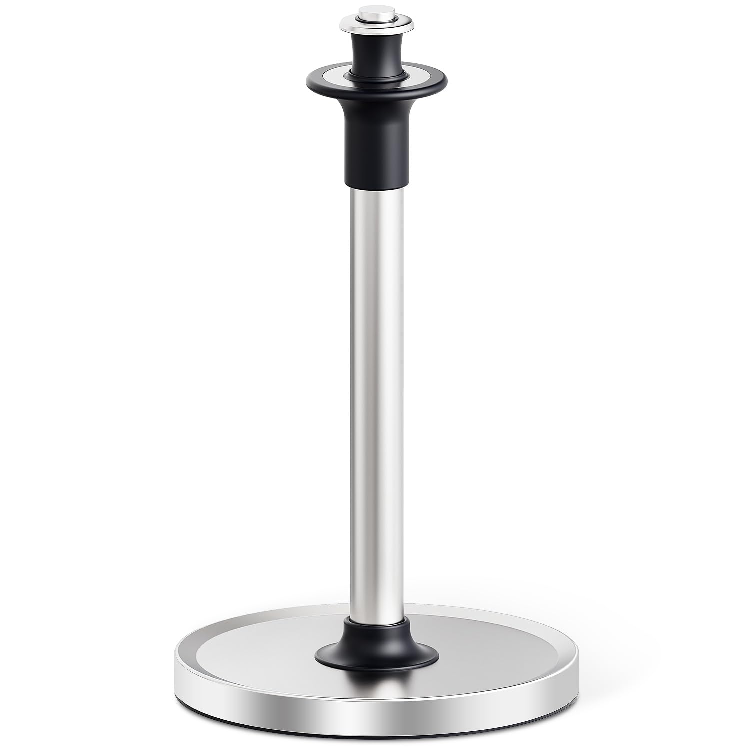 VEHHE Paper Towel Holder Countertop, Silver Paper Towel Holder Stand with Spring Damping for Kitchen Bathroom, One Hand Tear Paper Stainless Steel Paper Towel Holder with Weighted Base and Suction Cup