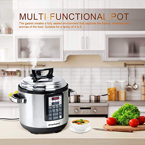 prepAmeal 6QT 8 IN 1 Pressure Cooker MultiUse Programmable Instant Cooker Pressure Pot with Slow Cooker, Rice Cooker, Steamer, Sauté, Yogurt, Warmer