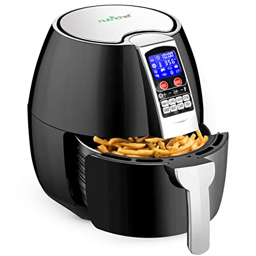 Hot Air Fryer Oven - Oilless Convection Power Multi Cooker with Digital Display and 3.7 Qt Capacity - Perfect for Baking, Grilling, and More - Includes Basket Pan - Stainless Steel