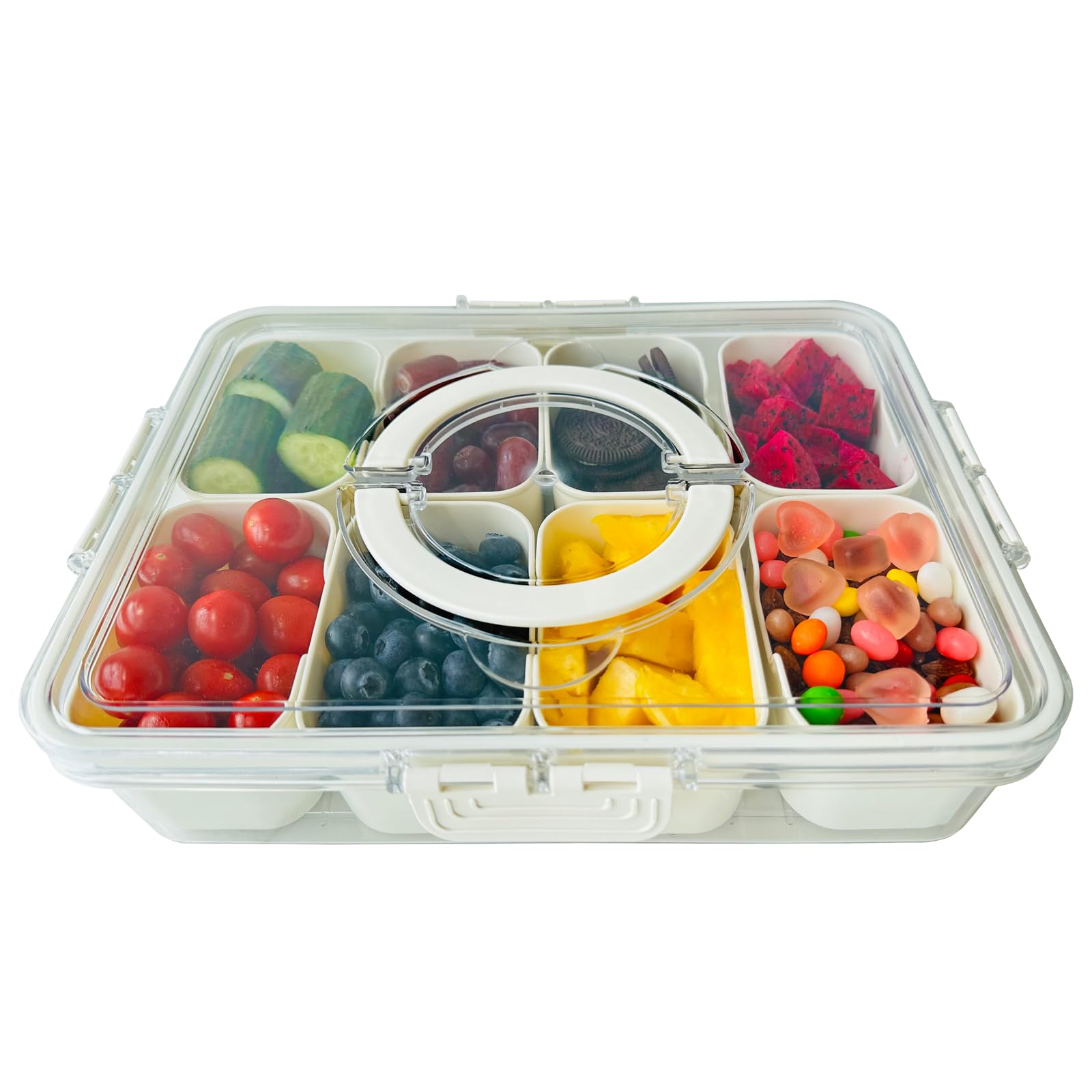 CHOUKEY Divided Snack Box with Lid and Handle, Snackle Box Container Storage Organizer for Fruit, Candy, Veggie, Nuts & Snacks