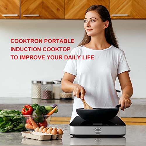 COOKTRON 1800W Single Countertop Portable Induction Cooktop, Temperature Controls, Electric Hot Burner with Timer, Safety Lock, Easy to Clean, Knob, black (AAMUS-CT-FS-IC321-3)