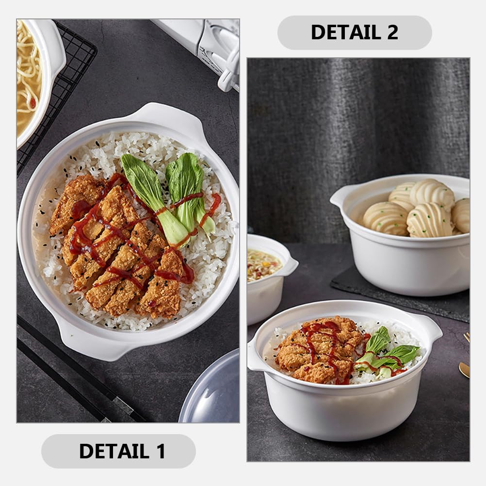 DEARMAMY Microwavable Bowls 3pcs Microwave Bowl with Lid and Steam Vents Plastic Food Storage Containers Kitchen Prep Bowls Office Lunch Box Airtight Storage Bowls White Microwave Soup Bowl