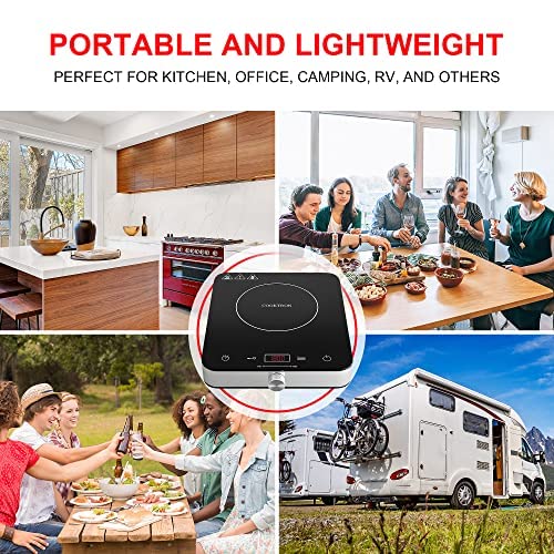 COOKTRON 1800W Single Countertop Portable Induction Cooktop, Temperature Controls, Electric Hot Burner with Timer, Safety Lock, Easy to Clean, Knob, black (AAMUS-CT-FS-IC321-3)