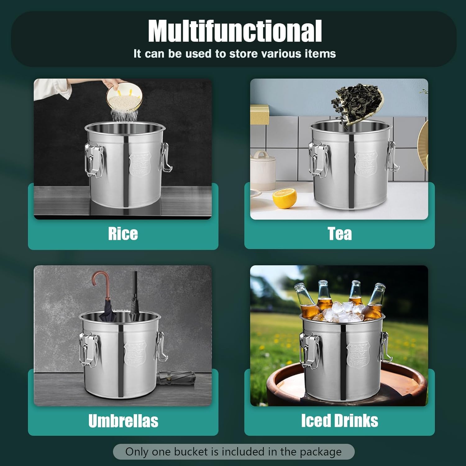 GCIUEMMH 6L/12L Stainless Steel Airtight Canister for Kitchen - 304 Stainless Steel Kitchen Cereal Container Milk Storage Canister Flour Container Kitchen Storage Bucket With Lid and Handles (12L)