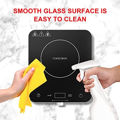 COOKTRON 1800W Single Countertop Portable Induction Cooktop, Temperature Controls, Electric Hot Burner with Timer, Safety Lock, Easy to Clean, Knob, black (AAMUS-CT-FS-IC321-3)