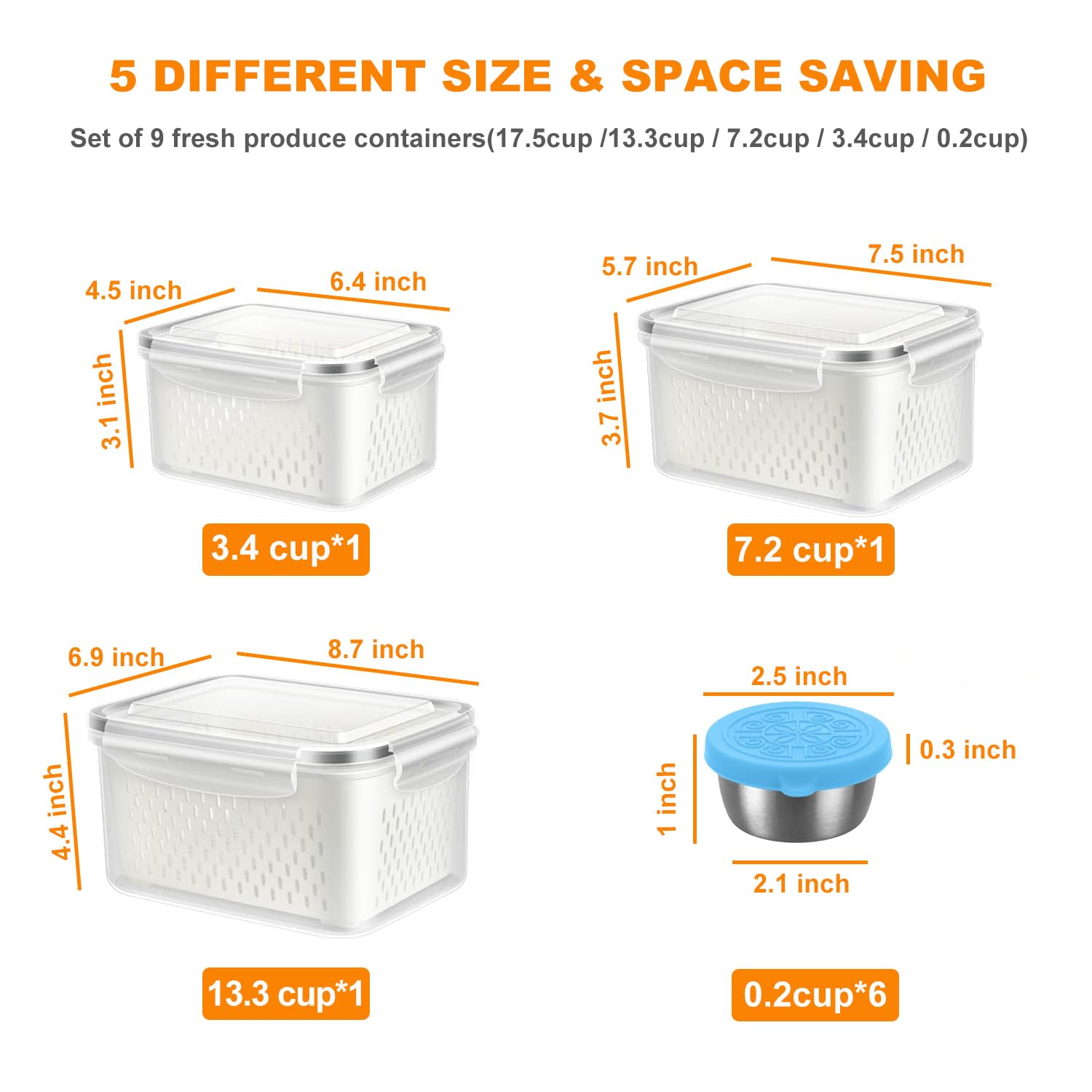 YIENOGO Salad Dressing Containers and Fruit Vegetable Storage Containers for Fridge with Colander and Lid Refrigerator Storage Containers Bins Organizer for Fruit Food Produce, White, YI-01F09