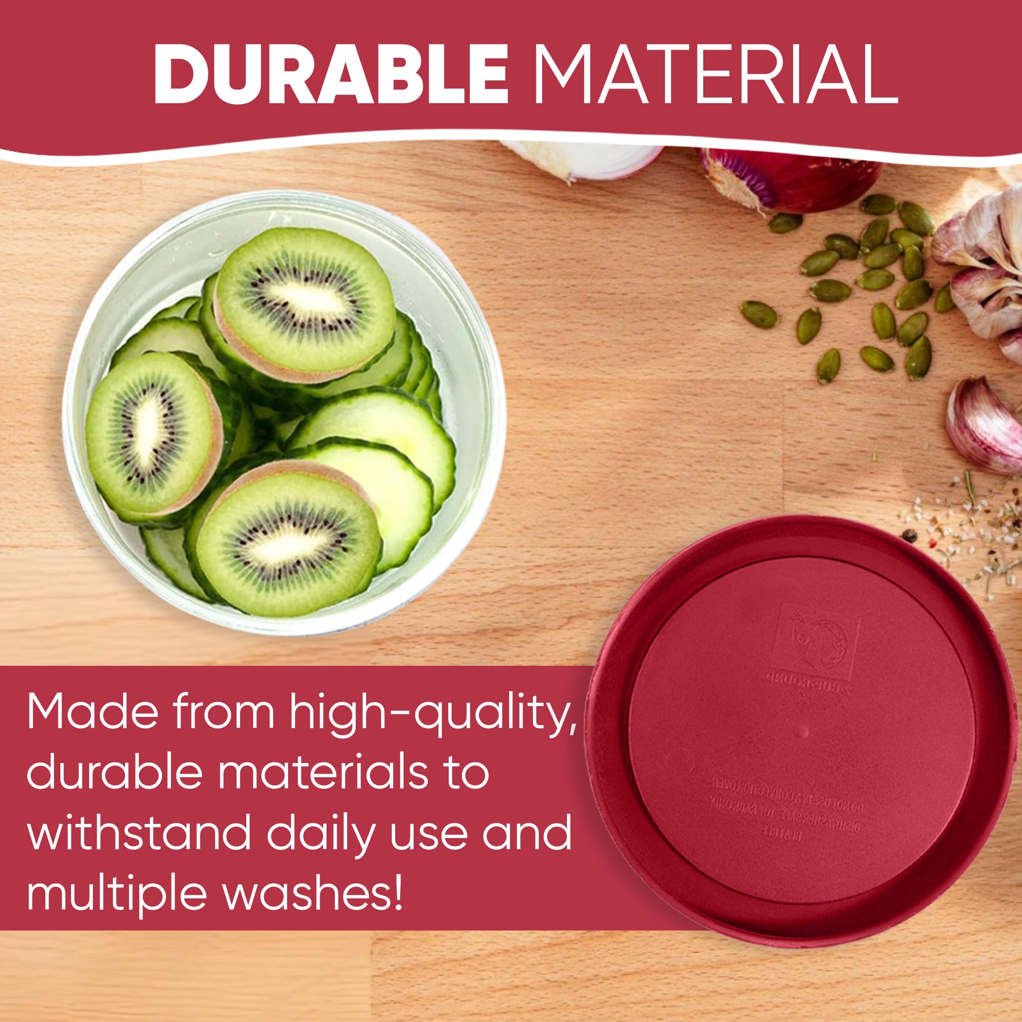 Replacement Lids for Pyrex Containers Round Glass Food Plastic (2) 2-Cup (2) 4-Cup (2) 7-Cup (Red)