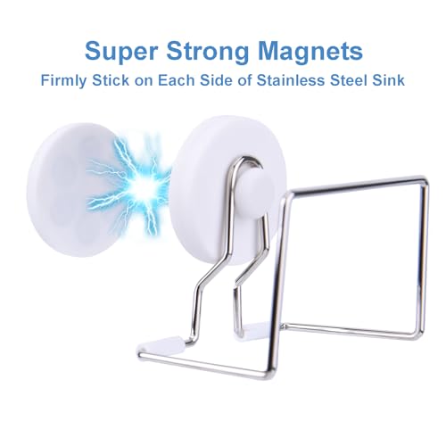 Magnetic Kitchen Sponge Holder for Stainless Steel Sink, Rubber Covered Strong Magnets, SUS 304 Stainless Steel Dish Sponge Holder, White Pack of 1