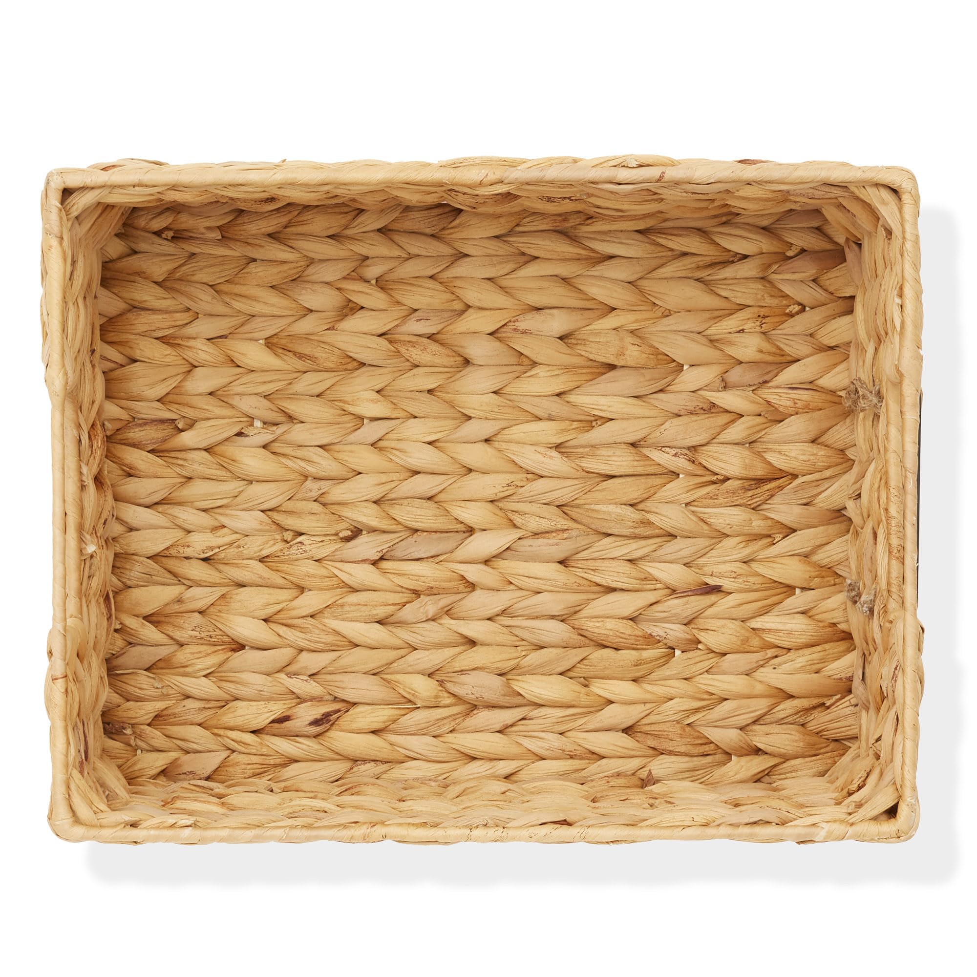Casafield Set of 4 Water Hyacinth Pantry Baskets, 10" x 13" x 5", with Chalkboard Labels and Chalk Marker - Natural, Woven Storage Bin Organizers for Kitchen Shelves