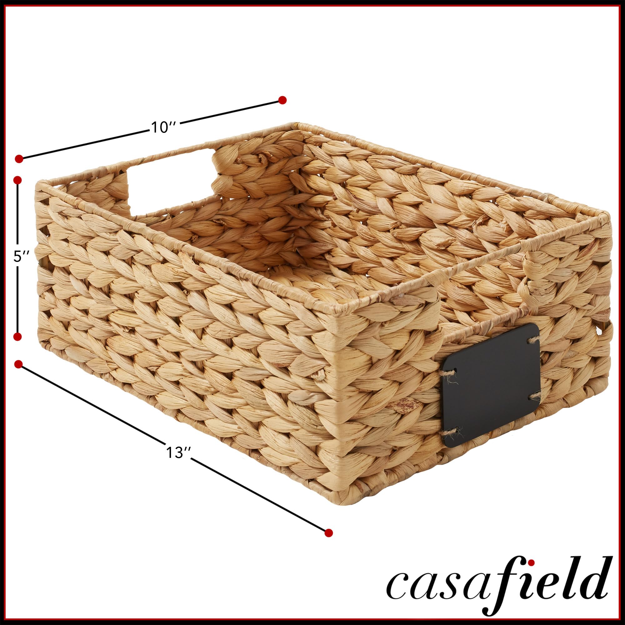 Casafield Set of 4 Water Hyacinth Pantry Baskets, 10" x 13" x 5", with Chalkboard Labels and Chalk Marker - Natural, Woven Storage Bin Organizers for Kitchen Shelves