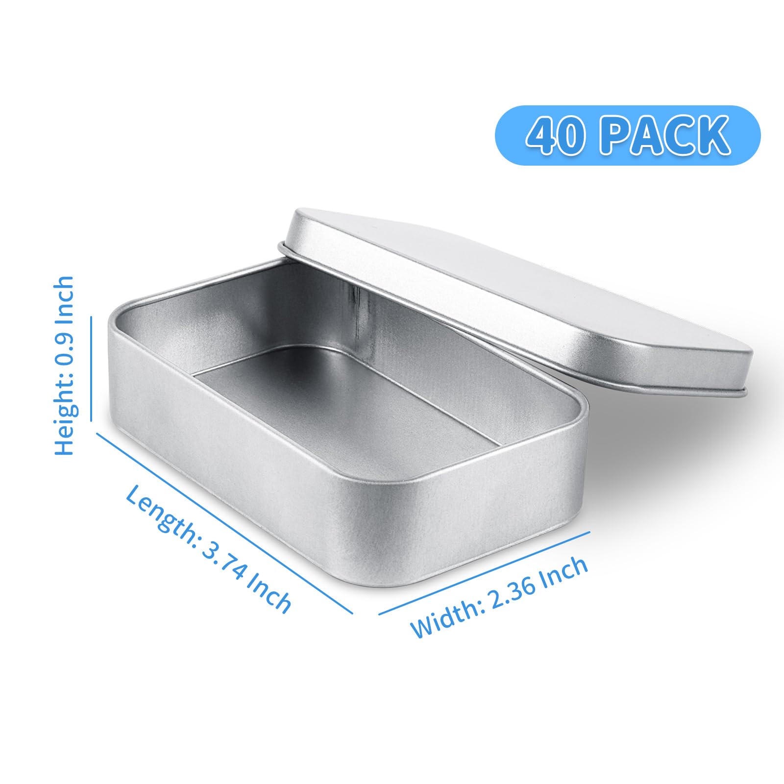 RHBLME 40 Pack Small Tin Box with Lid, 3.74" x 2.36" x 0.9" Metal Tin Box Container Mini Portable Small Storage Container Kit with Lid for Home Storage, DIY Craft Tools Storage