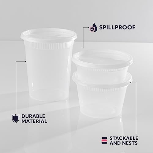 Deli Containers With Lids - [20-Pack] - (32 Oz) - Soup & Food Storage Containers Takeout To Go - Storage and Freezer Airtight Plastic Containers - Microwave, Freezer & Dishwasher Safe BPA-Free