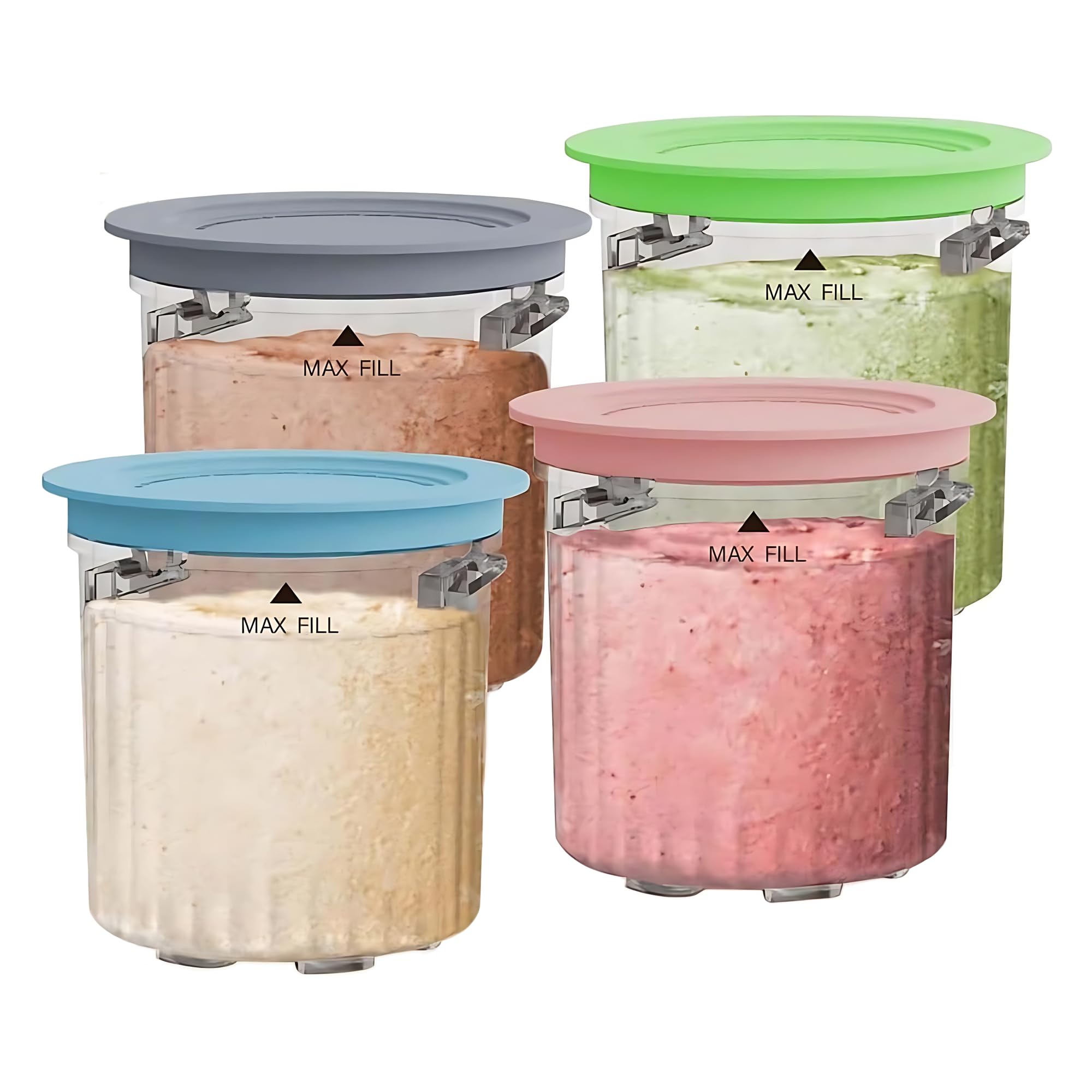 Wiselet 16 Oz Pint Containers 4 Pack, Compatible with Ninja NC100&NC200 Series Creami Ice Cream Maker, Dishwasher Safe, BPA FREE, Leak Proof, Transparent,
