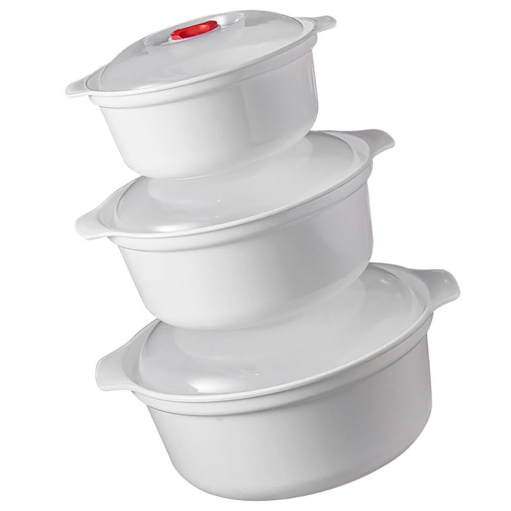DEARMAMY Microwavable Bowls 3pcs Microwave Bowl with Lid and Steam Vents Plastic Food Storage Containers Kitchen Prep Bowls Office Lunch Box Airtight Storage Bowls White Microwave Soup Bowl