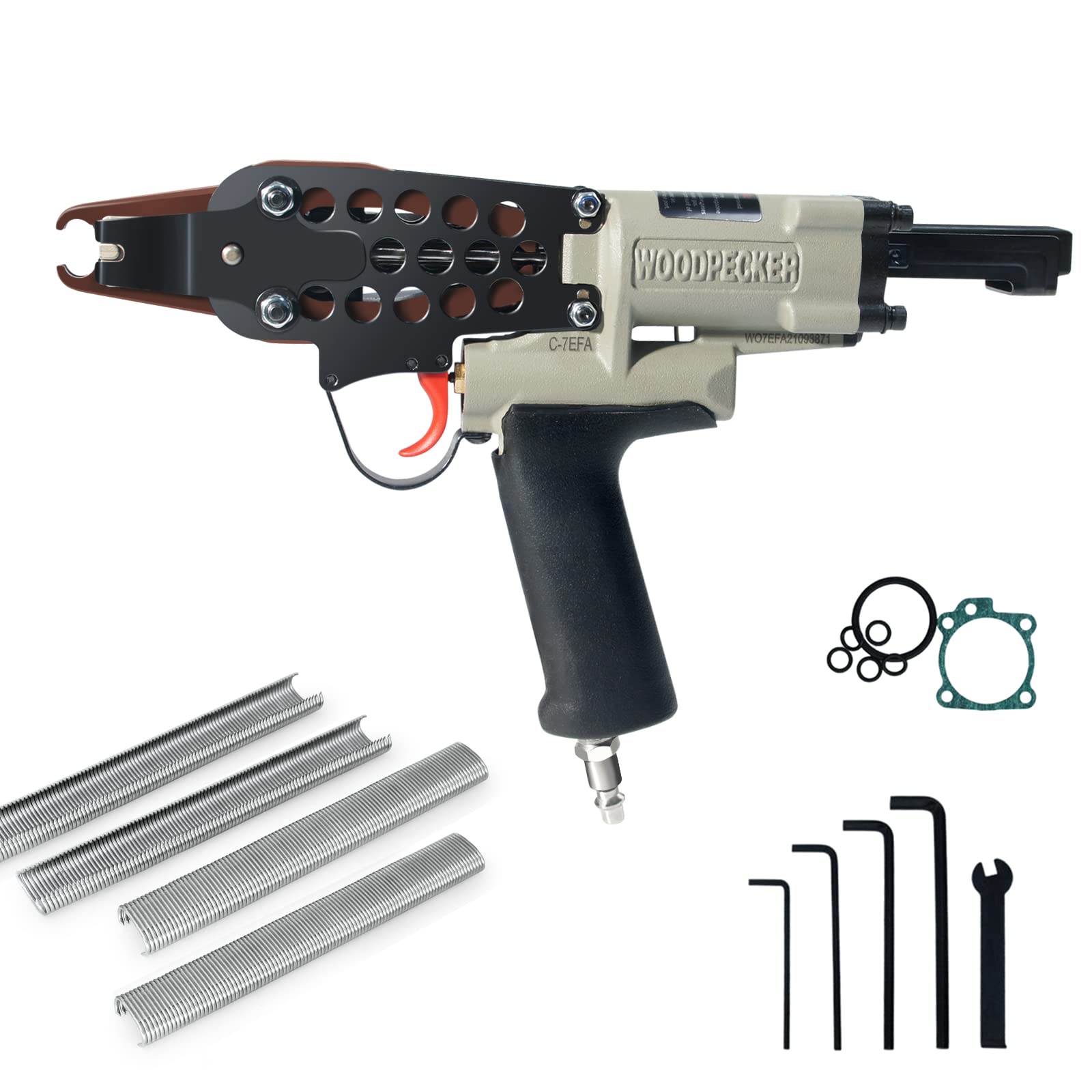 WOODPECKER C-7EF 15 Gauge Pneumatic Hog Ring Gun, Intensified Power, 3/4-inch Crown 7.0mm Closure Diameter, Air Hog Ring Plier Tool for Wire Cages, Fencing