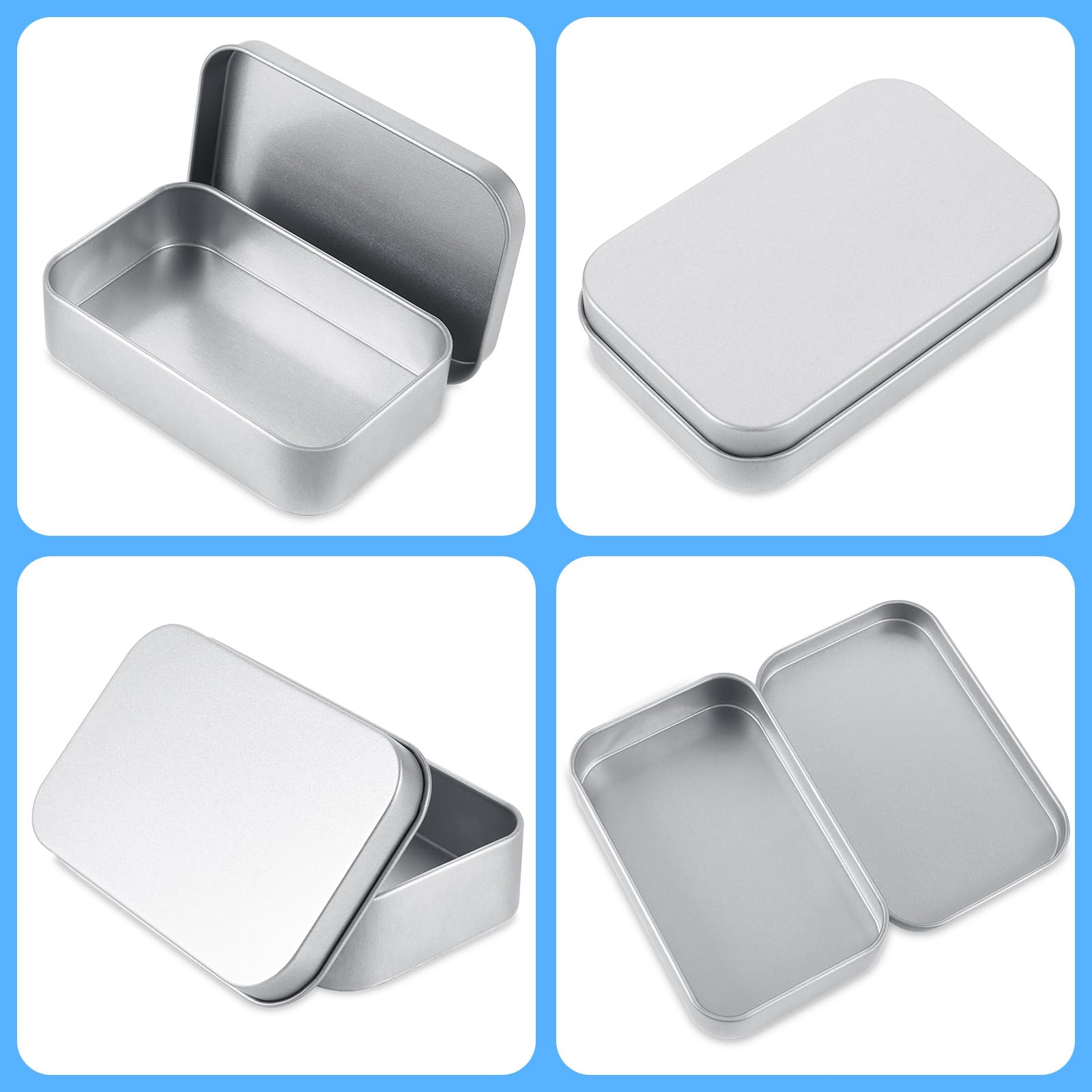 RHBLME 40 Pack Small Tin Box with Lid, 3.74" x 2.36" x 0.9" Metal Tin Box Container Mini Portable Small Storage Container Kit with Lid for Home Storage, DIY Craft Tools Storage