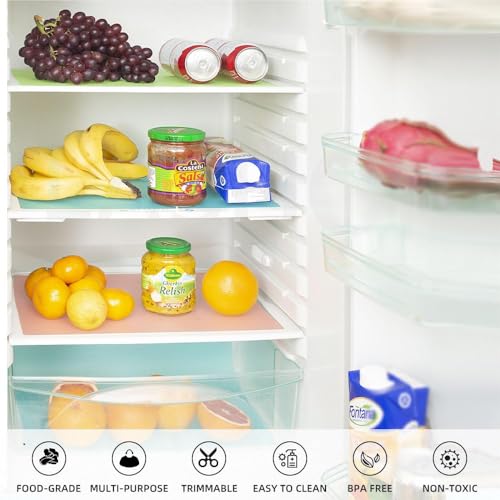 12 Pcs Refrigerator Liners, CR Washable Mats Covers Pads, Home Kitchen Gadgets Accessories Organization for Top Freezer Glass Shelf Wire Shelving Cupboard Cabinet Drawers (4 Blue+4 Green+4 Red)