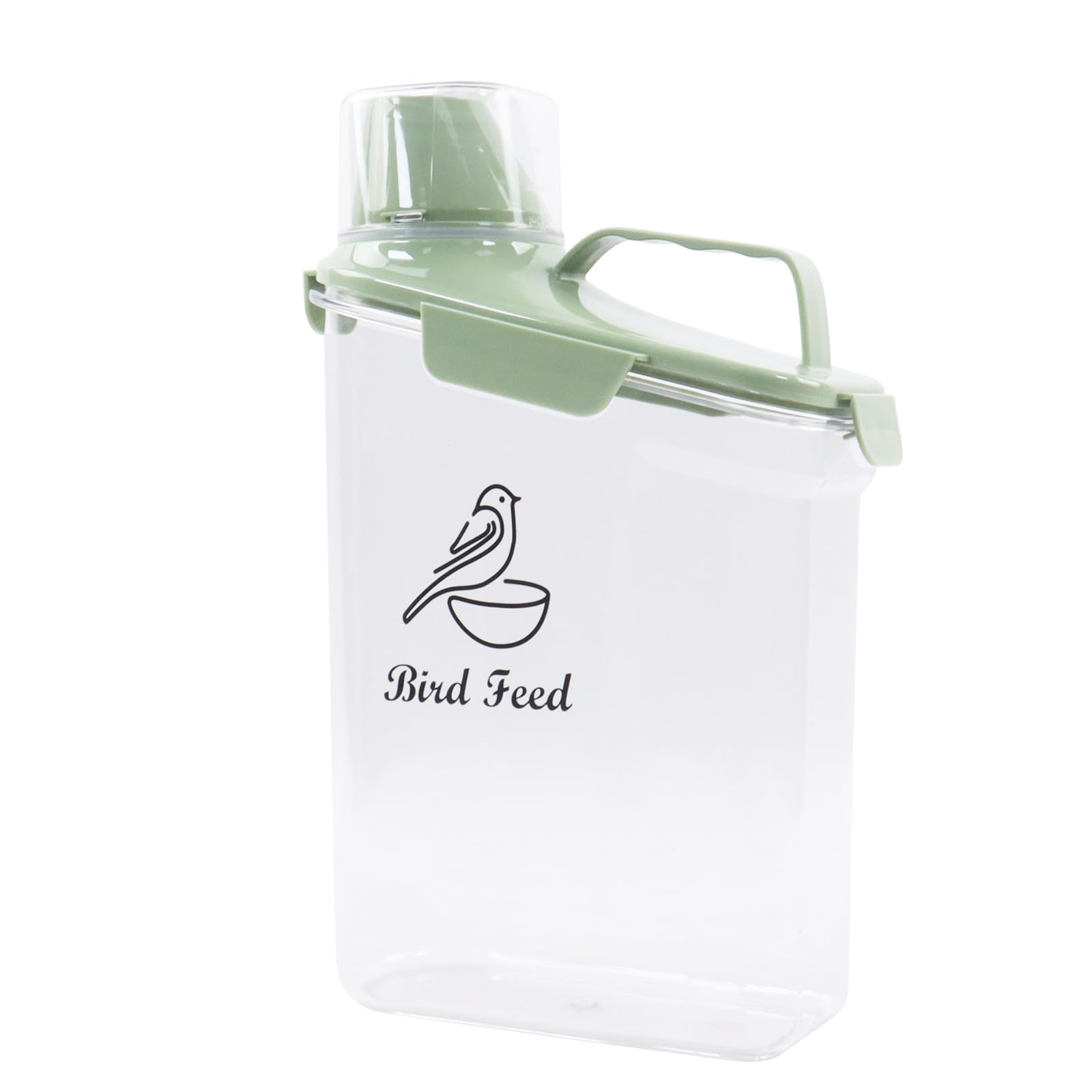 Ctomche Bird Seed Storage Container,2.8L Airtight Bird Food Container with Handle and Measuring Cup,Portable Pet Food Container for Wild Bird Sunflower Seed-BPA Free Transparent/Green