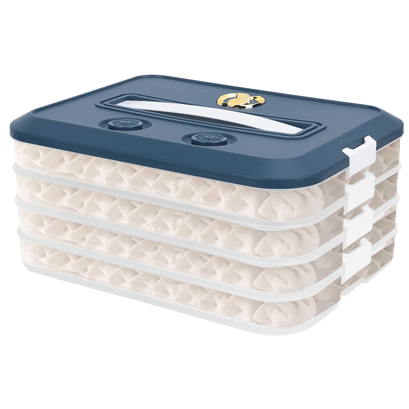 Tefola Food Storage Containers with Lids, 4-Layer Stackable Snack Container with Lid Dumpling Box Airtight Storage Container Cookie Storage Containers (Blue)