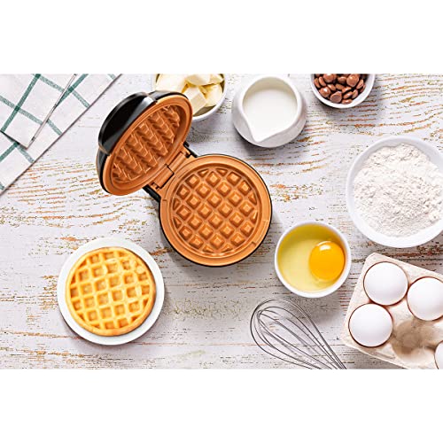 Holstein Housewares 4β Personal Waffle Maker, Black/Copper - Delicious Waffles in Minutes