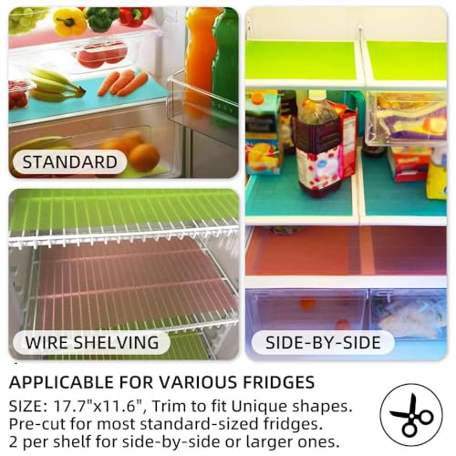 12 Pcs Refrigerator Liners, CR Washable Mats Covers Pads, Home Kitchen Gadgets Accessories Organization for Top Freezer Glass Shelf Wire Shelving Cupboard Cabinet Drawers (4 Blue+4 Green+4 Red)