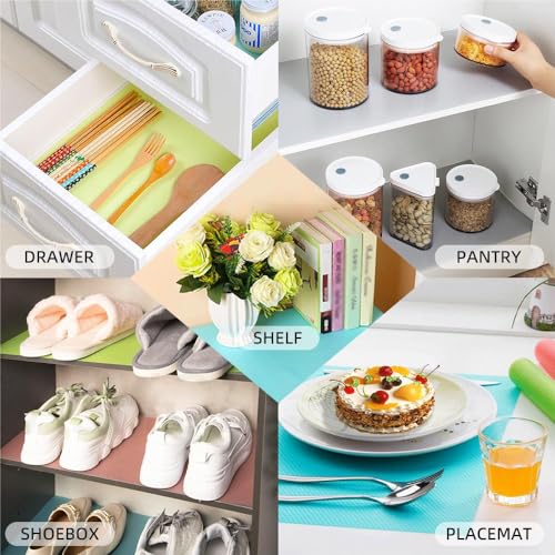 12 Pcs Refrigerator Liners, CR Washable Mats Covers Pads, Home Kitchen Gadgets Accessories Organization for Top Freezer Glass Shelf Wire Shelving Cupboard Cabinet Drawers (4 Blue+4 Green+4 Red)