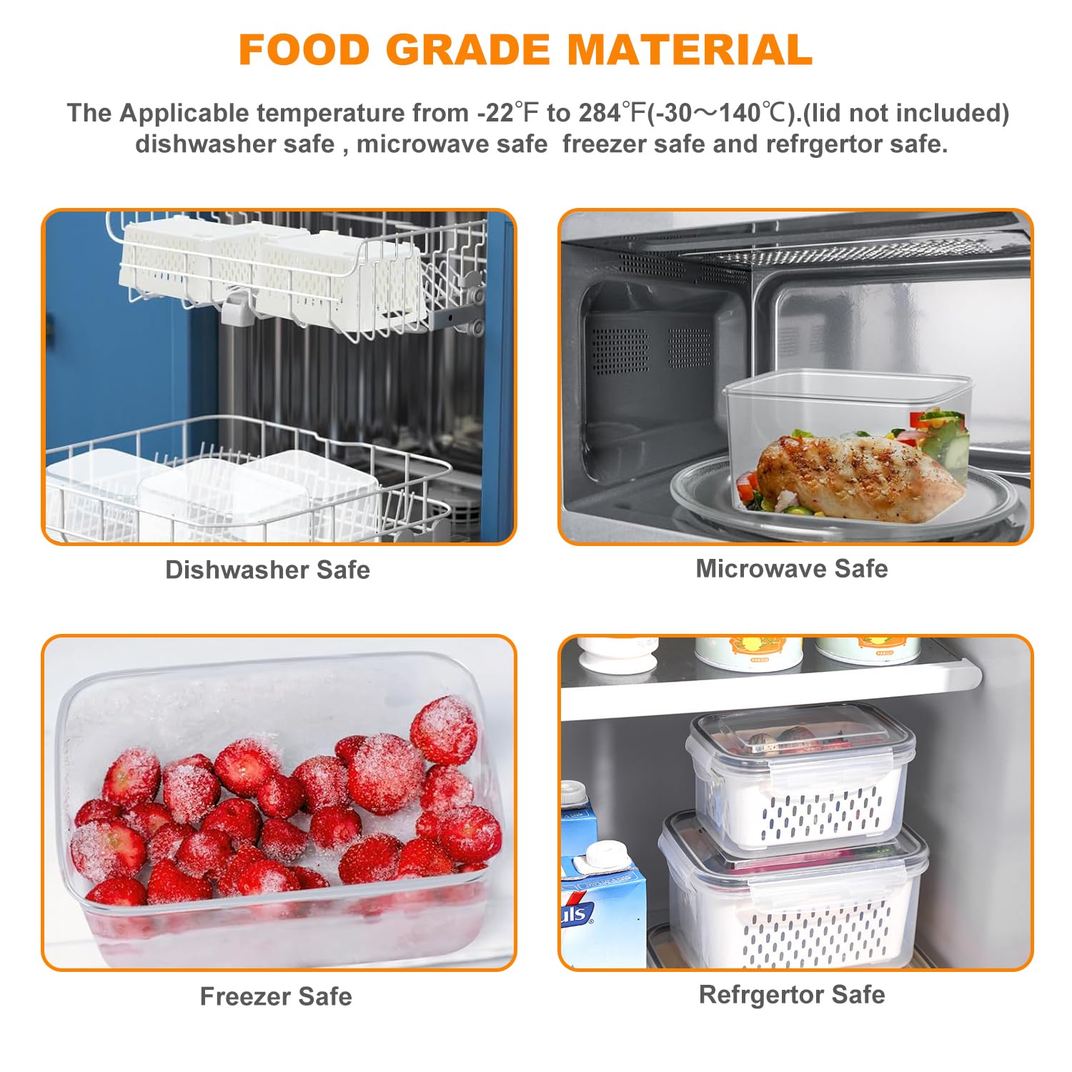YIENOGO Salad Dressing Containers and Fruit Vegetable Storage Containers for Fridge with Colander and Lid Refrigerator Storage Containers Bins Organizer for Fruit Food Produce, White, YI-01F09