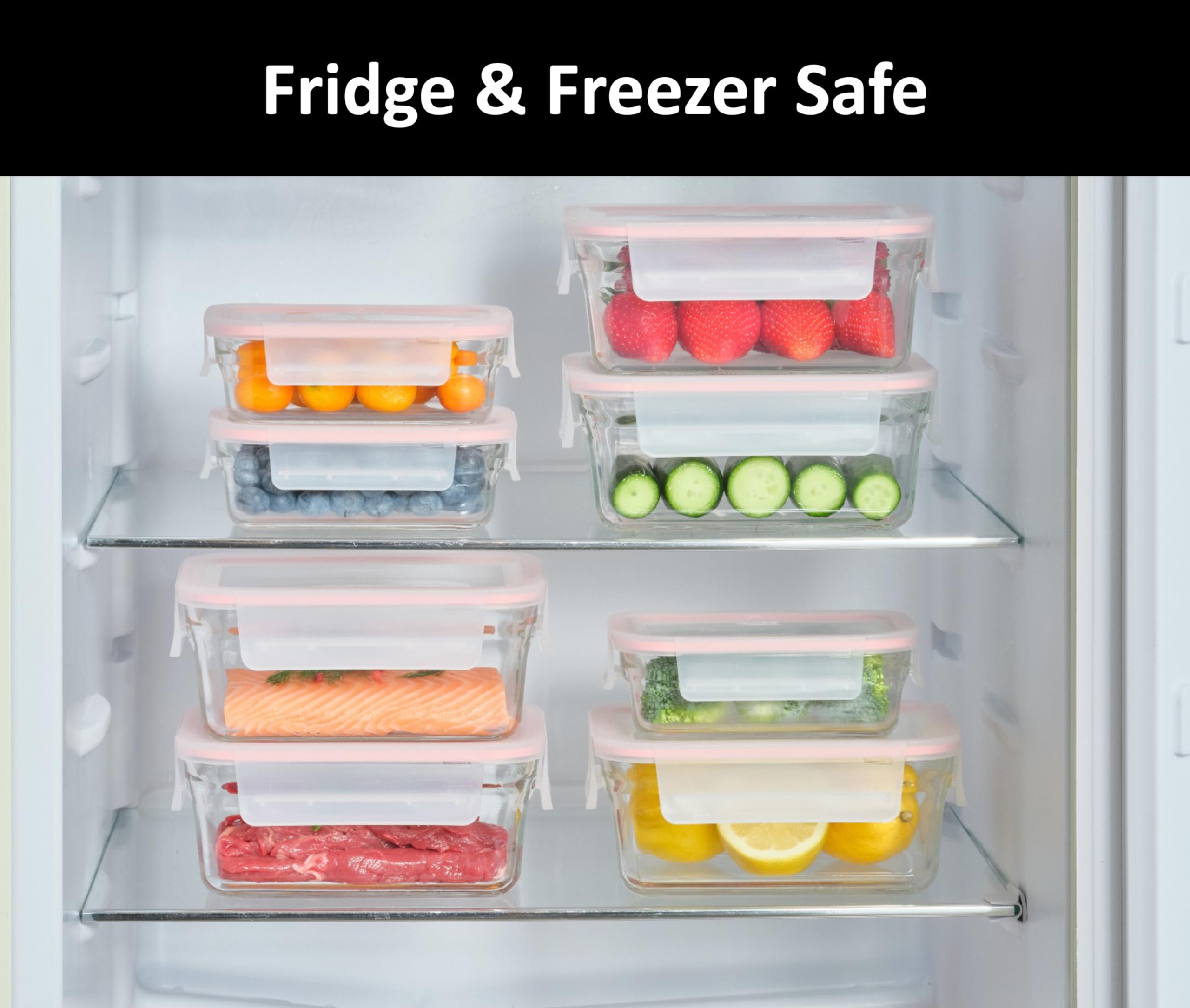 GLASSLOCK 10 pack Glass Meal Prep set (13oz & 34oz) - 100% Airtight & Leakproof, Dishwasher Safe, BPA Free lids, Freezer to Oven Safe, Lunch Bento Box, Pantry & Kitchen Storage