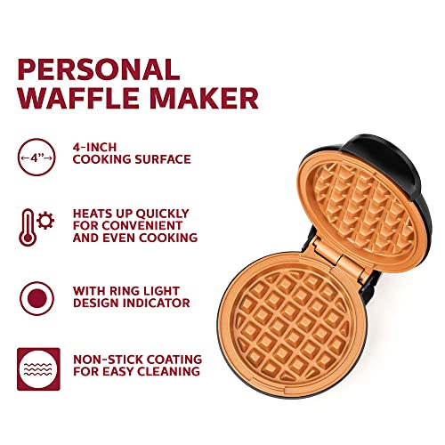 Holstein Housewares 4β Personal Waffle Maker, Black/Copper - Delicious Waffles in Minutes