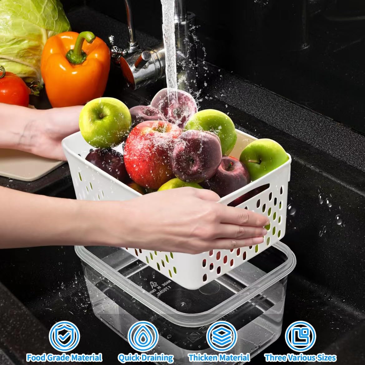 Aero Zen Fruit Storage Containers for Fridge with Removable Strainer,Vegetable Salad Crisper,BPA-Free Refrigerator Organiser,Not Dishwasher Safe,Keep Berry Fruit Vegetable Food Meat Fresh Longer