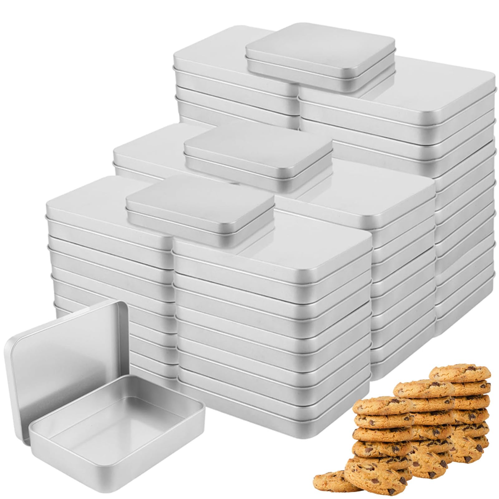 RHBLME 40 Pack Small Tin Box with Lid, 3.74" x 2.36" x 0.9" Metal Tin Box Container Mini Portable Small Storage Container Kit with Lid for Home Storage, DIY Craft Tools Storage