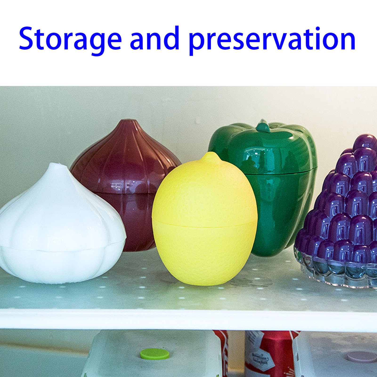 Tiydiygo 6PCS Fresh Food Savers Vegetable Fruit Shape Containers Set,Reuseable Avocado Lemon Tomatoes Pepper Onion Garlic Storage Keeper Sealing Box Fresh Bowls for Refrigerators