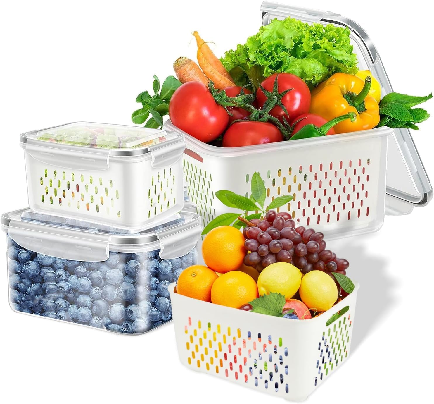 Aero Zen Fruit Storage Containers for Fridge with Removable Strainer,Vegetable Salad Crisper,BPA-Free Refrigerator Organiser,Not Dishwasher Safe,Keep Berry Fruit Vegetable Food Meat Fresh Longer