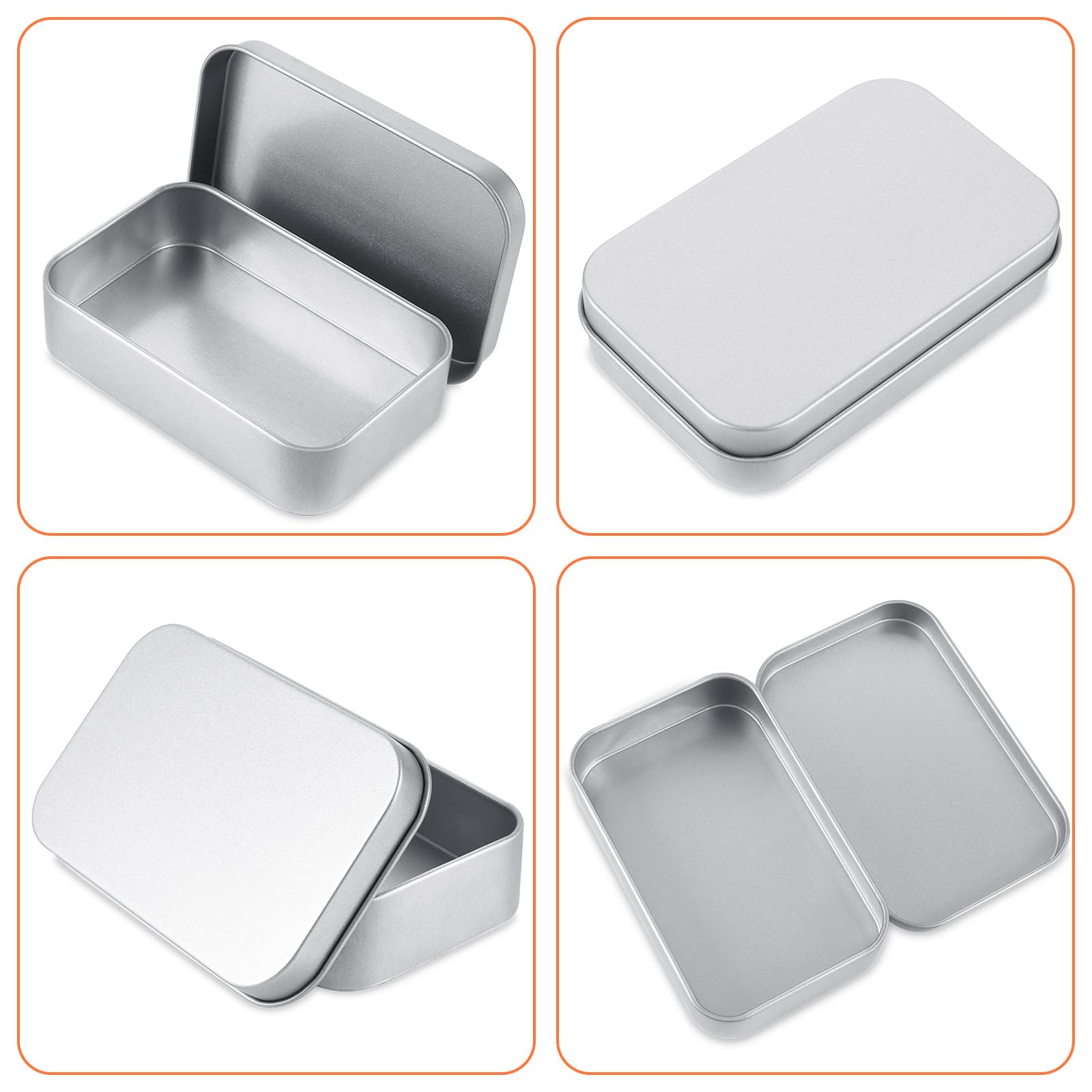 RHBLME 20 Pack Small Tin Box with Lid, 3.74" x 2.36" x 0.9" Metal Tin Box Container Mini Portable Small Storage Container Kit with Lid for Home Storage, DIY Craft Tools Storage